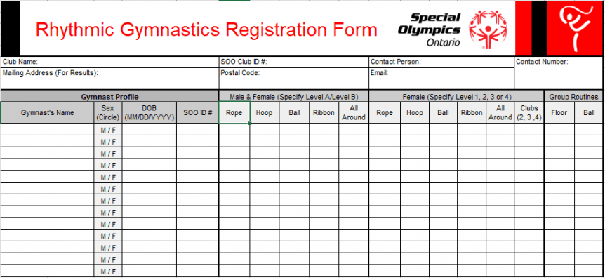 Rhythmic Gymnastics Registration Form | Resource Library