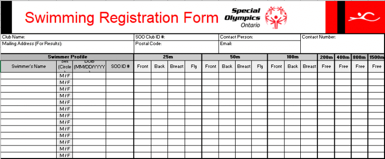Swimming Registration Form | Resource Library